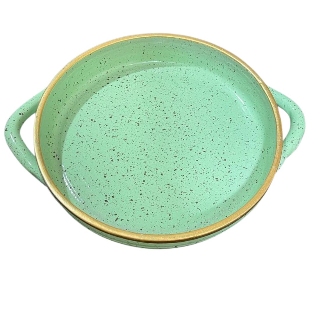 Pottery Tajin Mint Green with Gold Rim 25 cm – Deco Housewares